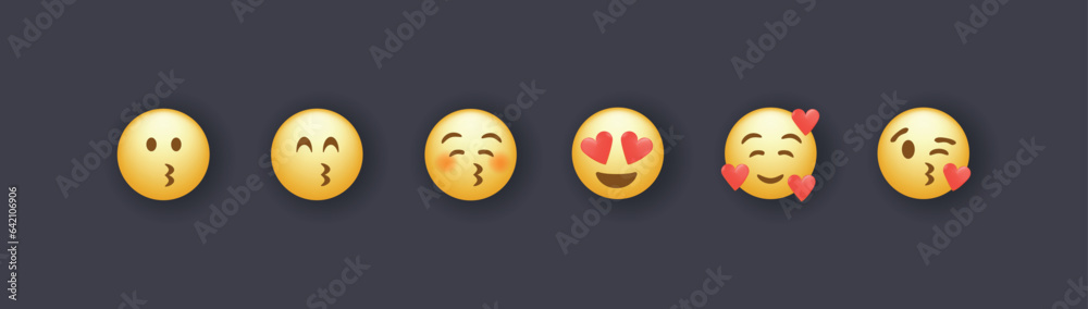 Emoji in love face vector set. Emojis collection in kissing, in love ...