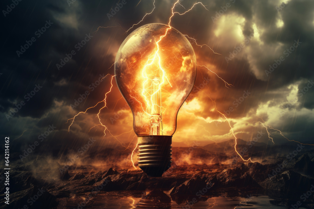 Incandescent bulbs and shocking lightning backgrounds that imagine ...