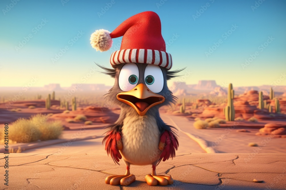 Cute Cartoon Roadrunner Wearing an Elf Hat for Christmas in the Desert ...