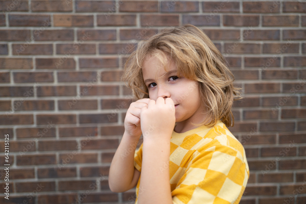 Child temper with angry expression. Angry hateful little rage boy ...