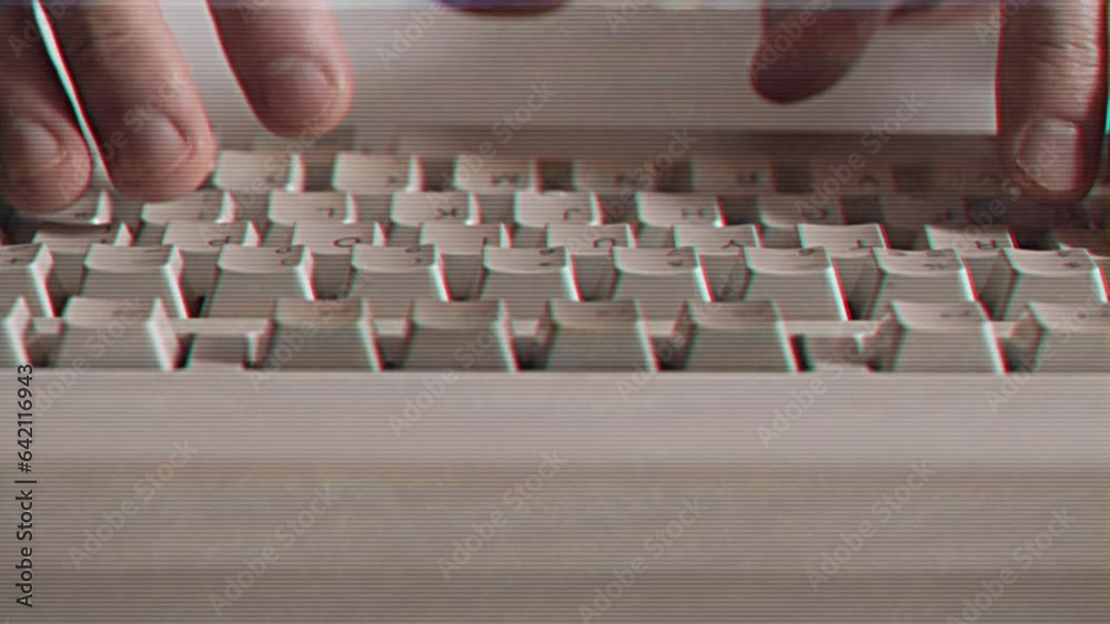 Computer engineer developer is working on old vintage computer 1990s. Antique classic pc ...