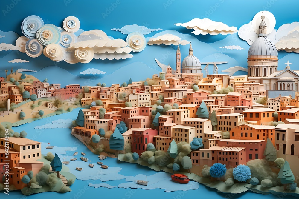 Multi-Dimensional Paper Quilling of Italian City with Auspicious Clouds ...