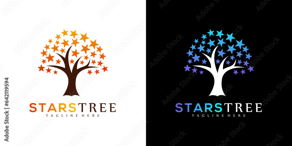 Vector nature tree illustration logo, stars symbol, digital logo vector ...