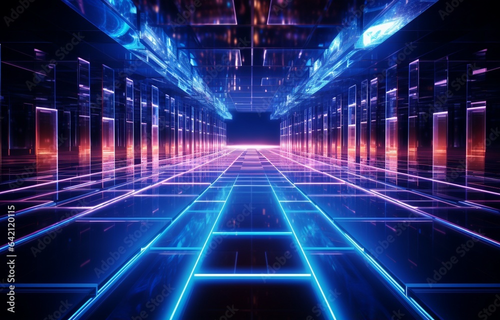 Abstract futuristic technological background with network, huge data, server, internet, and ...