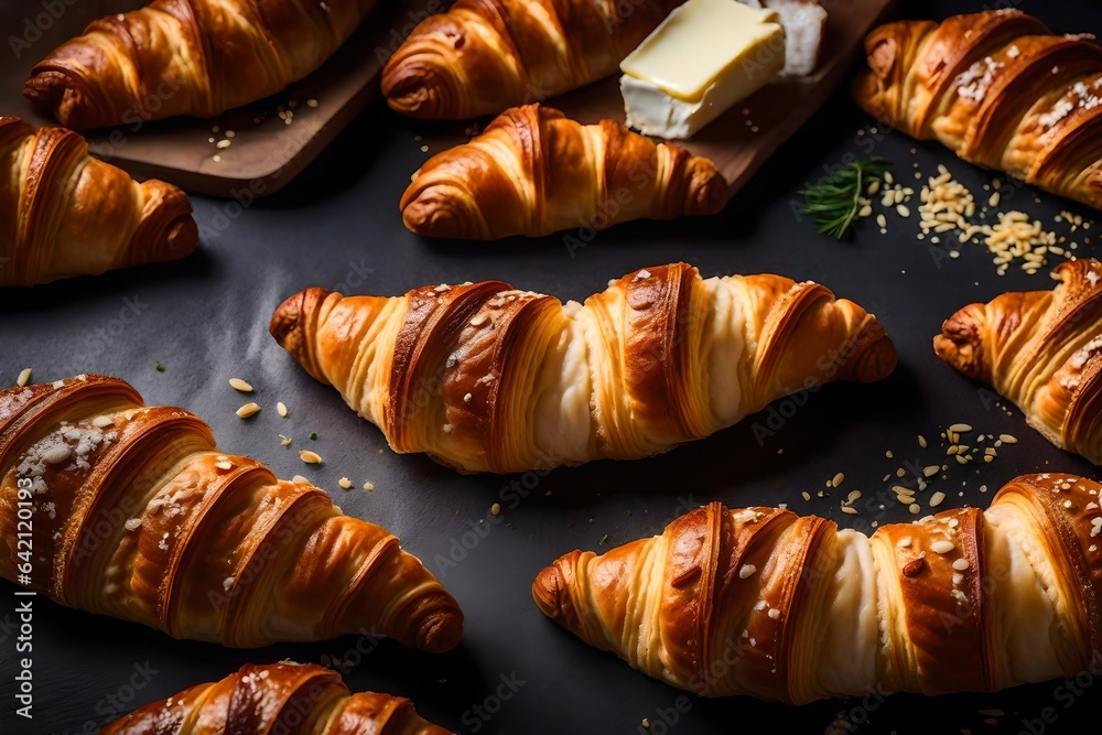Create a perfect image of a warm and flaky croissant with a pat of butter. - AI Generative ...