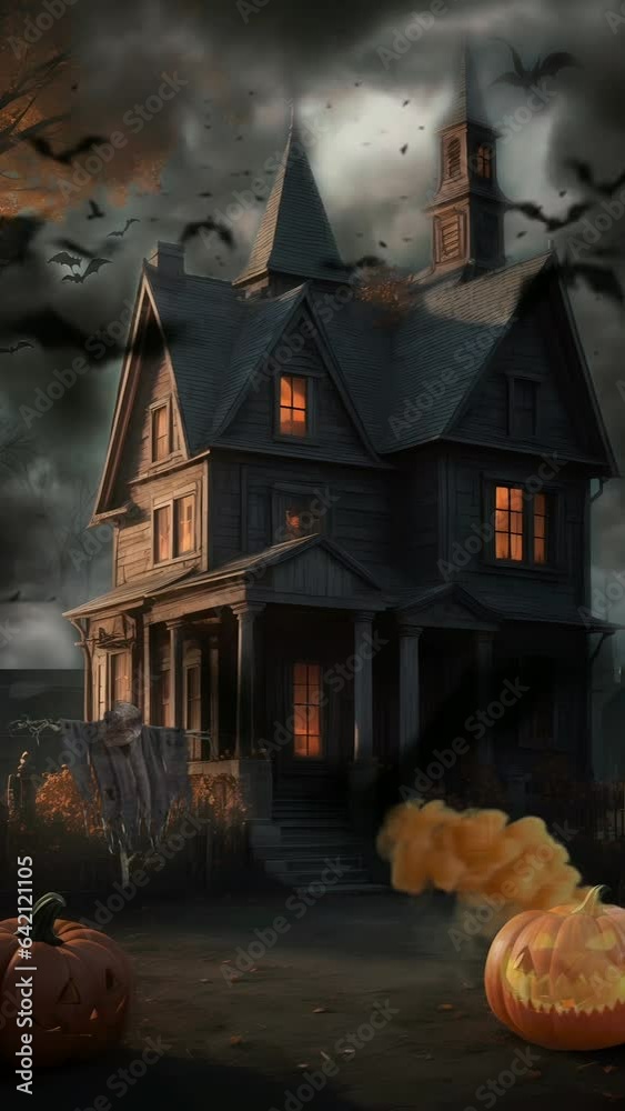 haunted house Halloween, seamless looping video background animation ...
