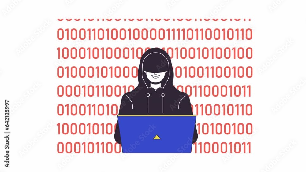 Hacker binary code line 2D animation. Coding security 4K video motion ...
