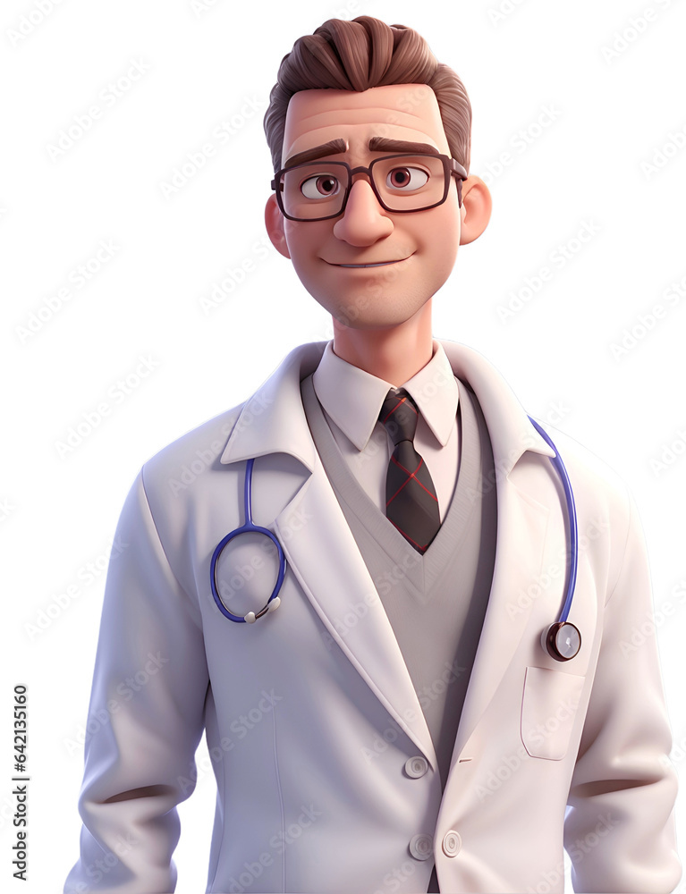 Man Doctor in Glasses and Tie Consulting with Patient. 3D render ...