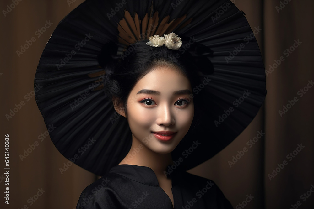 Fashion studio shot of beautiful slim young woman model wearing black ...