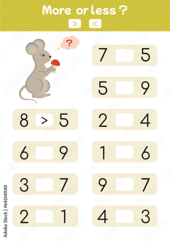 More, equal, less game. Math page, printable mathematic worksheets ...