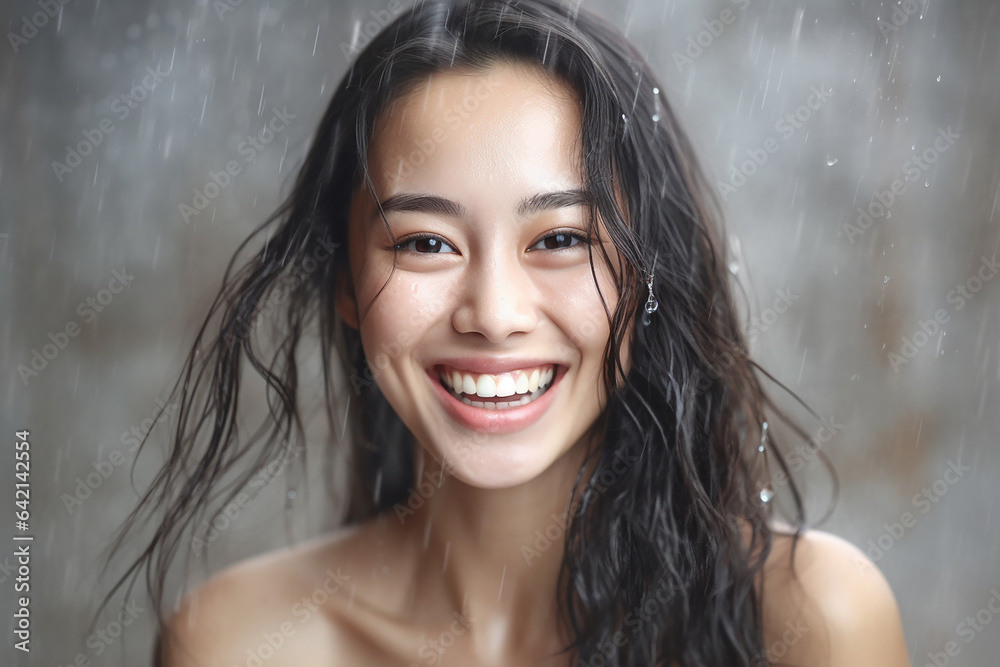 the radiant smile of a young girl, her teeth gleaming white, as she ...