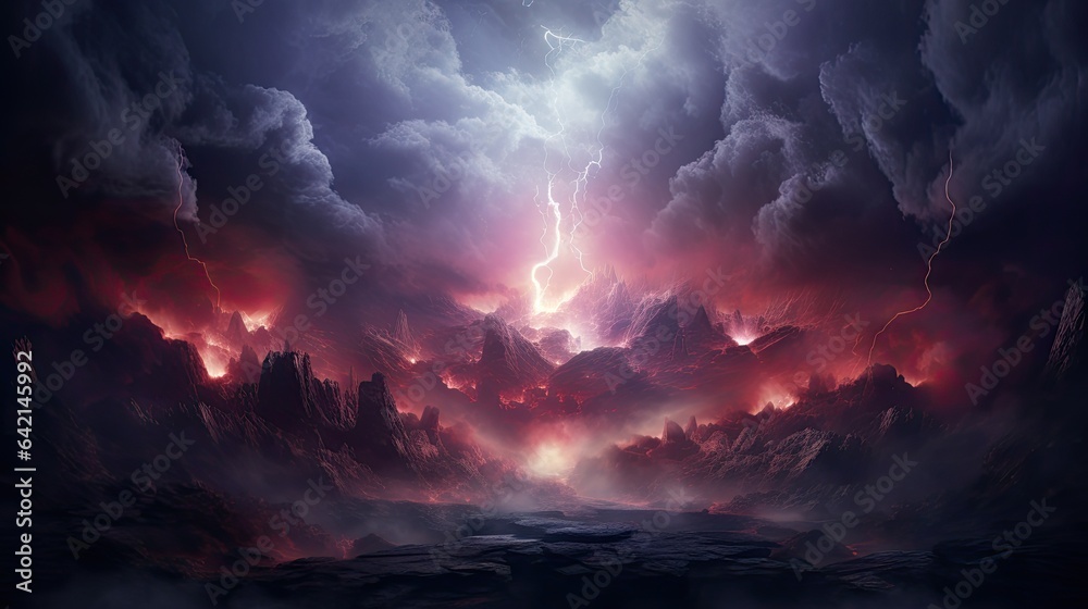Picture a majestic powerful strong nature, lightning and stormy sky ...