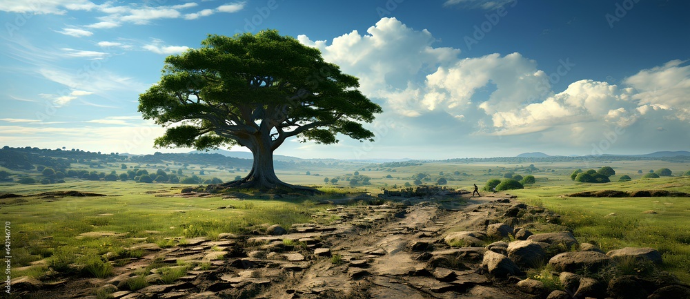 Big tree on the verge of drying up. The soil cracked from drying out ...
