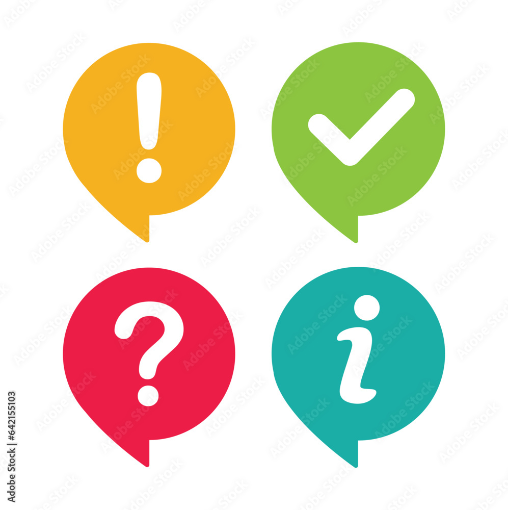 Icon set of check mark, question mark, exclamation point, information ...