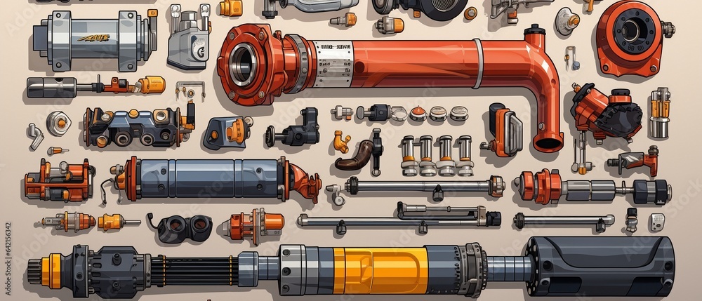 Cartoon vector set of engineering industrial pieces and spare parts for ...