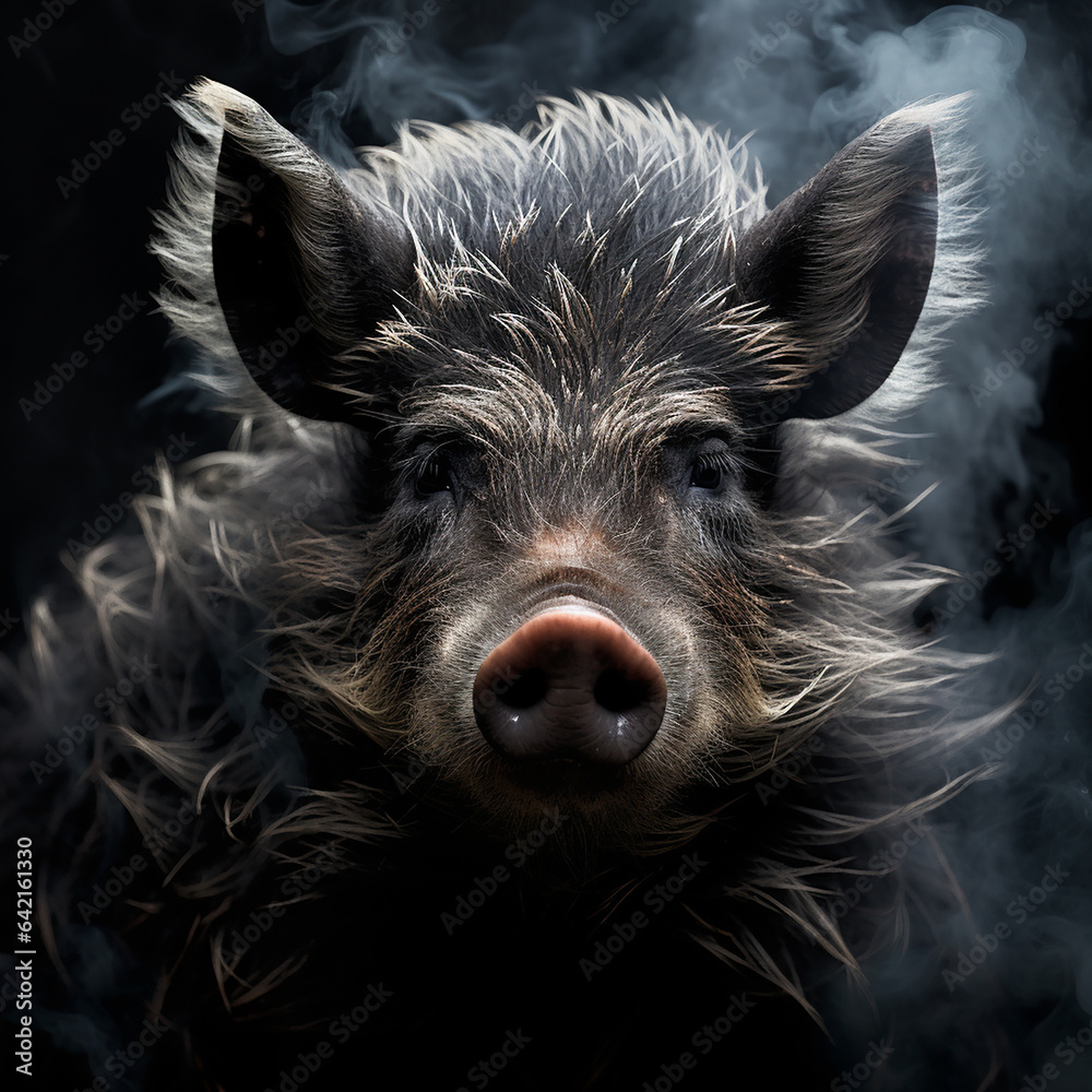 Scary background for halloween, contours of an shaggy scary wild pig ...