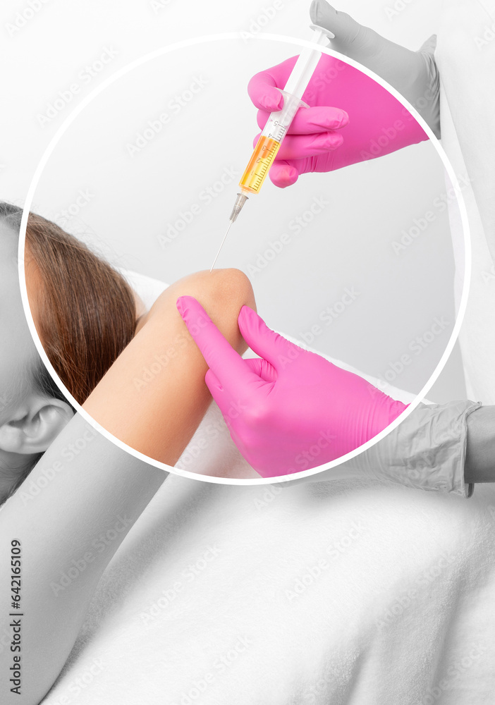 Doctor doing stem cell therapy on a patient's elbow after the injury ...