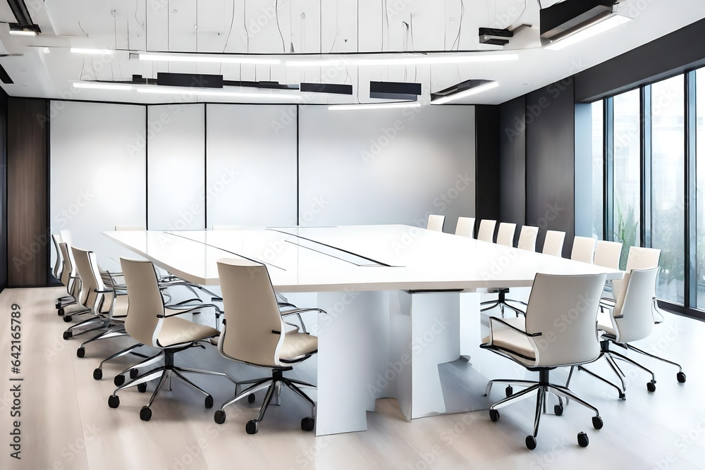 Designing a modern and stylish conference room with a white empty wall ...