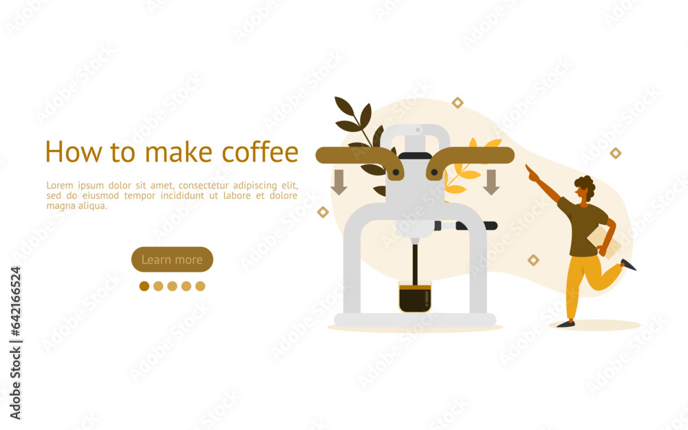brewing coffee illustration. characters are looking at coffee maker ...