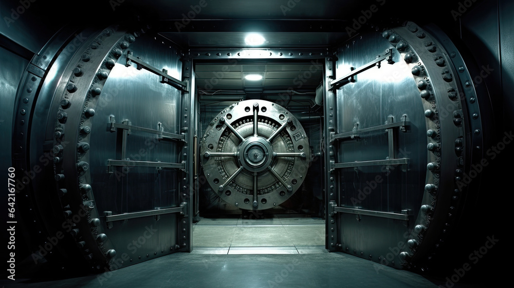 Foto de The iron door of the bank vault. High level locking mechanism ...