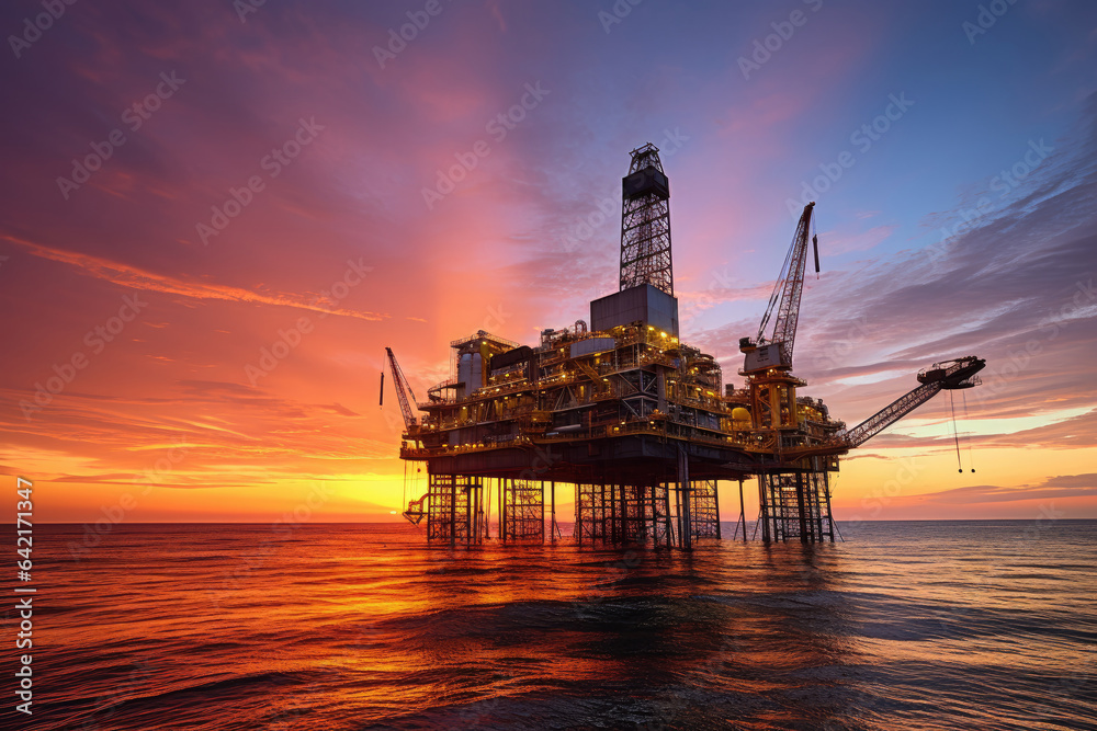 Aerial view of Offshore oil and gas rig construction station platform ...