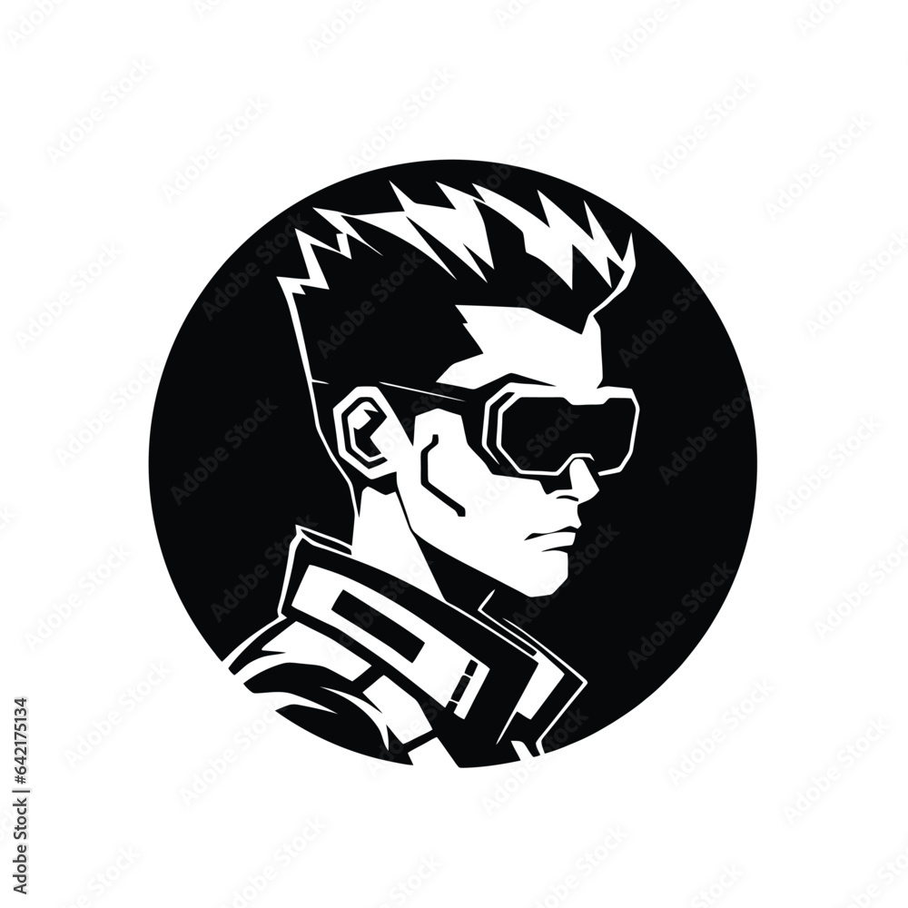 Cyberpunk character icon, a dynamic blend of technology and style ...