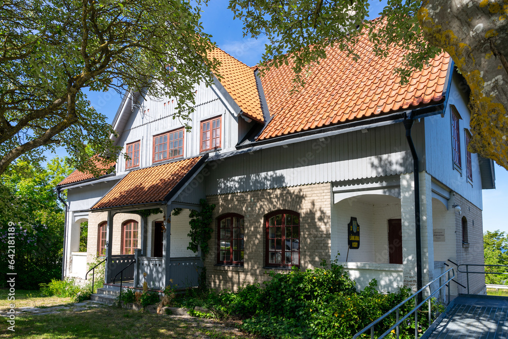 The beautiful downtown of the old historical Viking town of Visby with ...