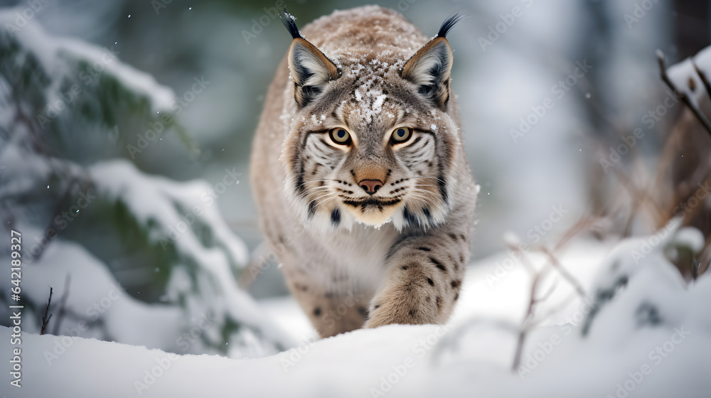 A rare sighting of a lynx prowling through a snowy forest captivates ...