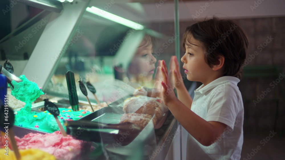 Child Leaning on Ice-Cream Glass Counter, Staring at Flavors, Childhood ...