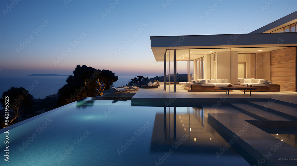 An elegant house with an infinity pool becomes a tranquil oasis against ...