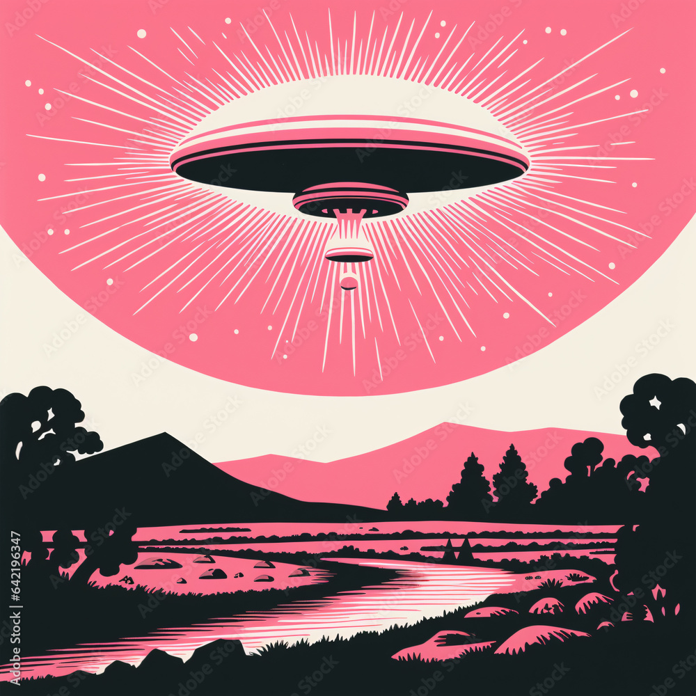 Vintage Alien spaceship Sci-Fi Art. UFO in a retro science fiction ...