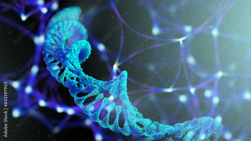 Visualization of the DNA of brain cells - neurons. Dna in the form of a ...