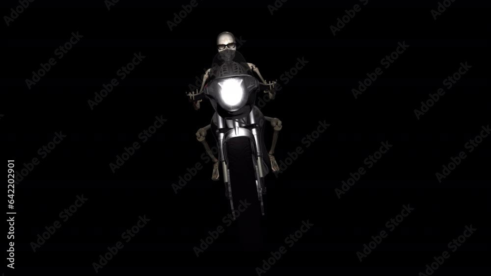 Skeleton Rider - Sport Motorbike - Front View - Realistic 3D animation ...