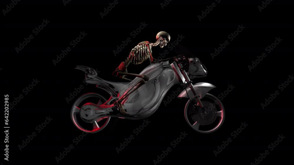 Skeleton Rider - Sport Motorbike - Side View - Realistic 3D animation ...