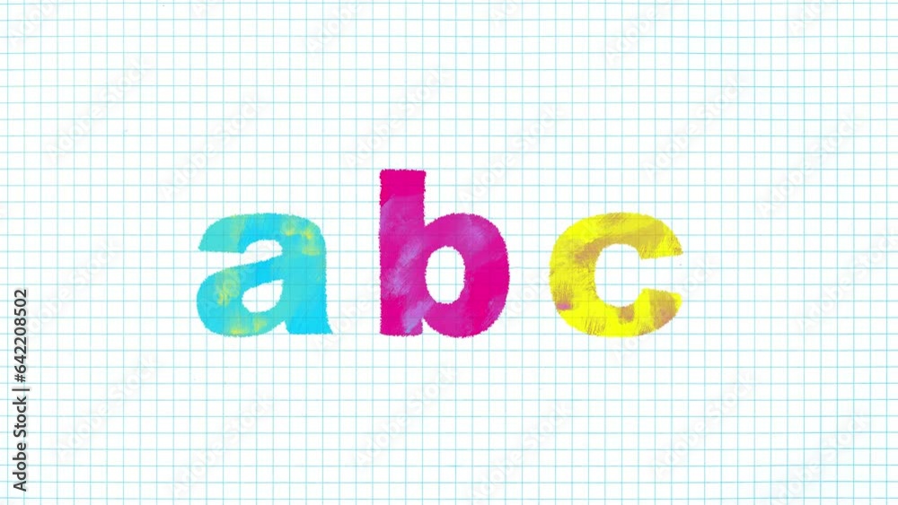 ABC letters small forming cartoon animation CMY on grid. Hand drawn ...
