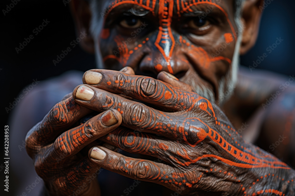 A close-up of a person's hand intricately painting traditional ...