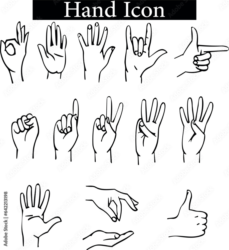 Hands poses. Female hand holding and pointing gestures, fingers crossed, fist, peace and thumb ...
