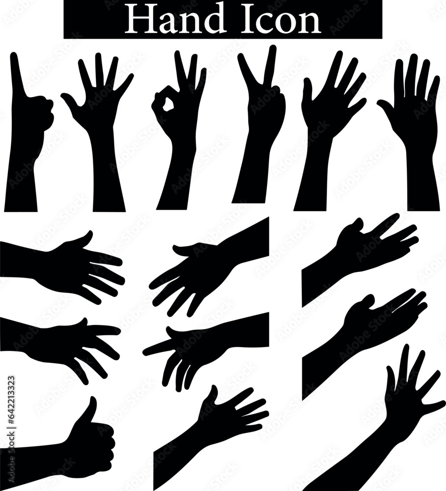 Hands poses. Female hand holding and pointing gestures, fingers crossed, fist, peace and thumb ...