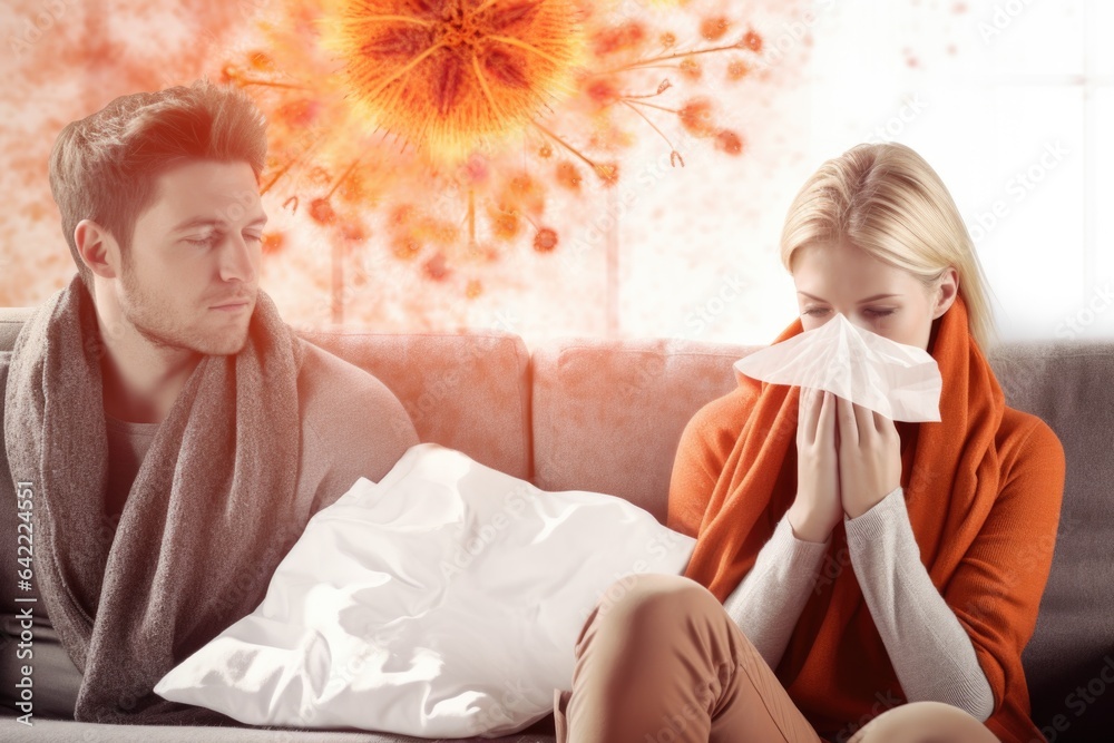 The ill person feels sick, has a cold, a virus. fever, runny nose, sore ...