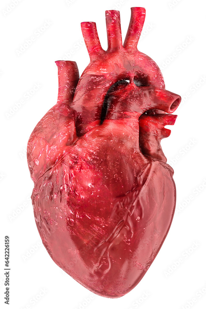 Human heart, organ with aorta and arteries, 3D rendering isolated on ...