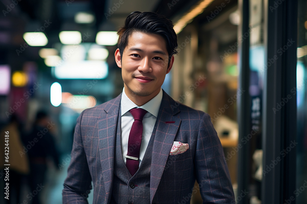 An Asian gentleman with a handsome and intelligent appearance dons a ...