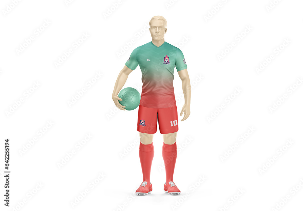 Men's Full Soccer Kit with Ball Mockup - V Neck - Design Stock Template ...