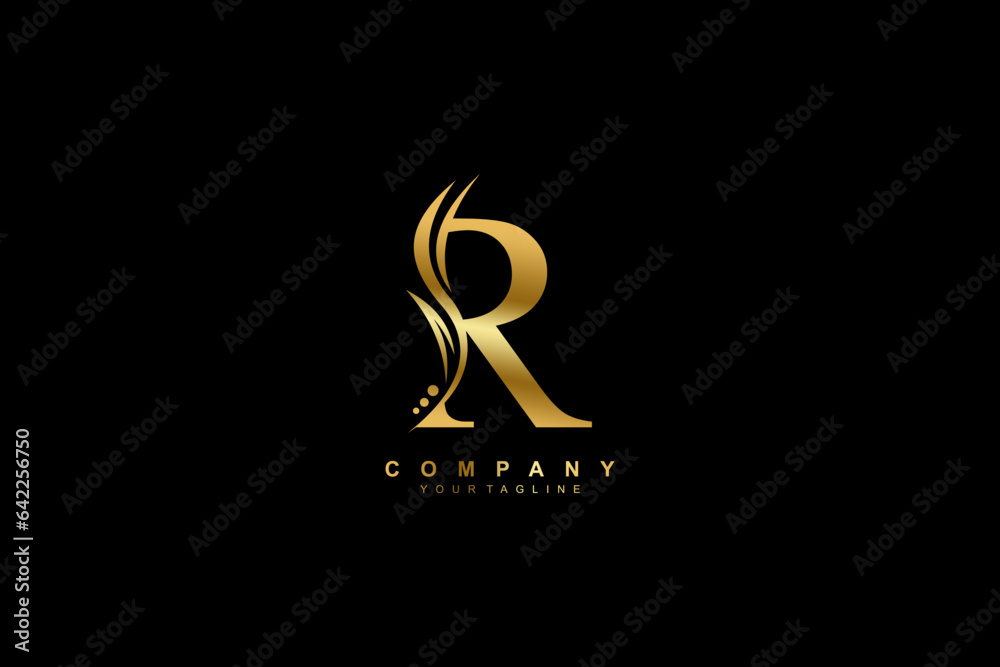 Luxury gold R logo design with feather. premium R letter monogram logo ...