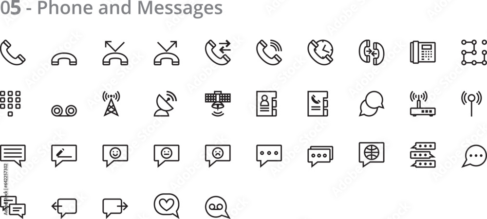 Phone and Messages Line Icons Sheet: Communication ,phone and messages ...