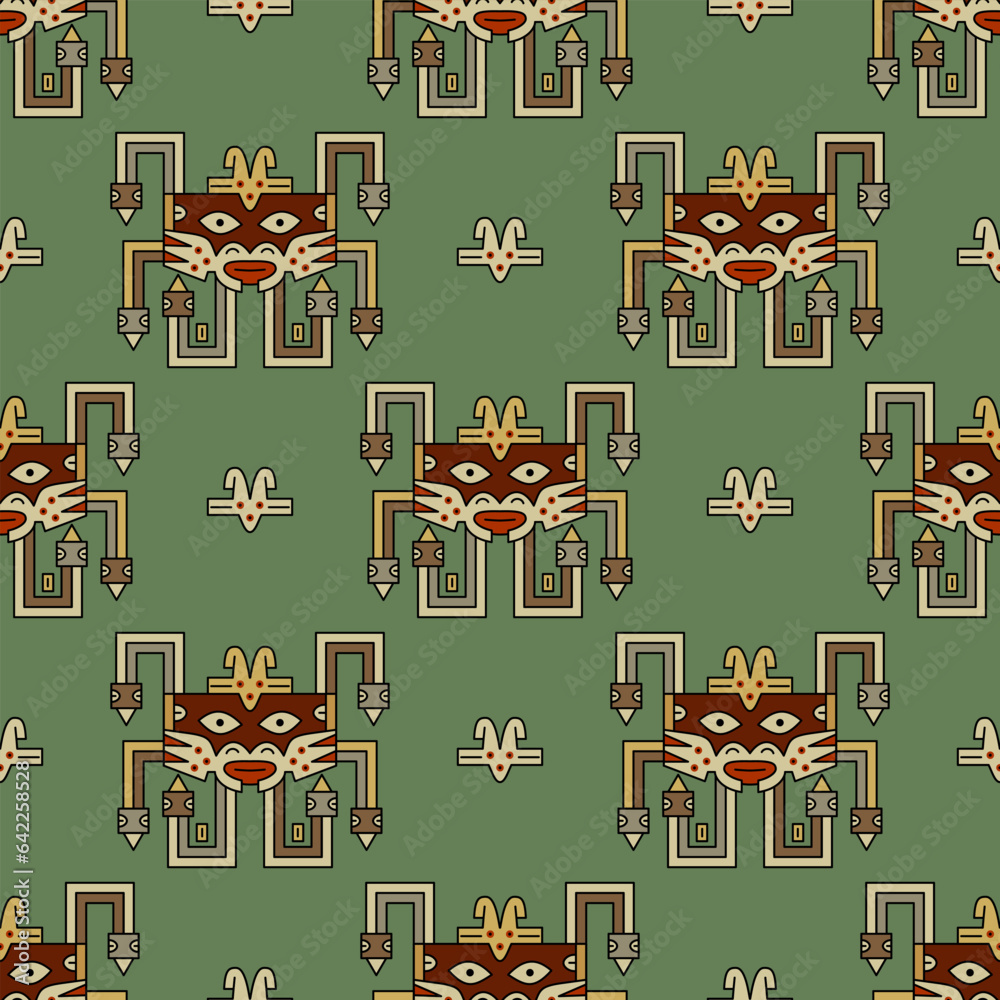 Seamless geometrical ethnic pattern with tribal motifs. Ornament of ...