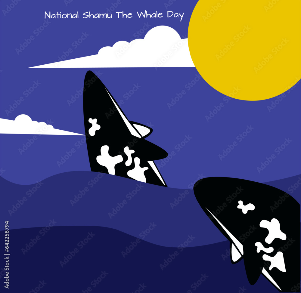 vector illustration of two whales with sea water background for the ...