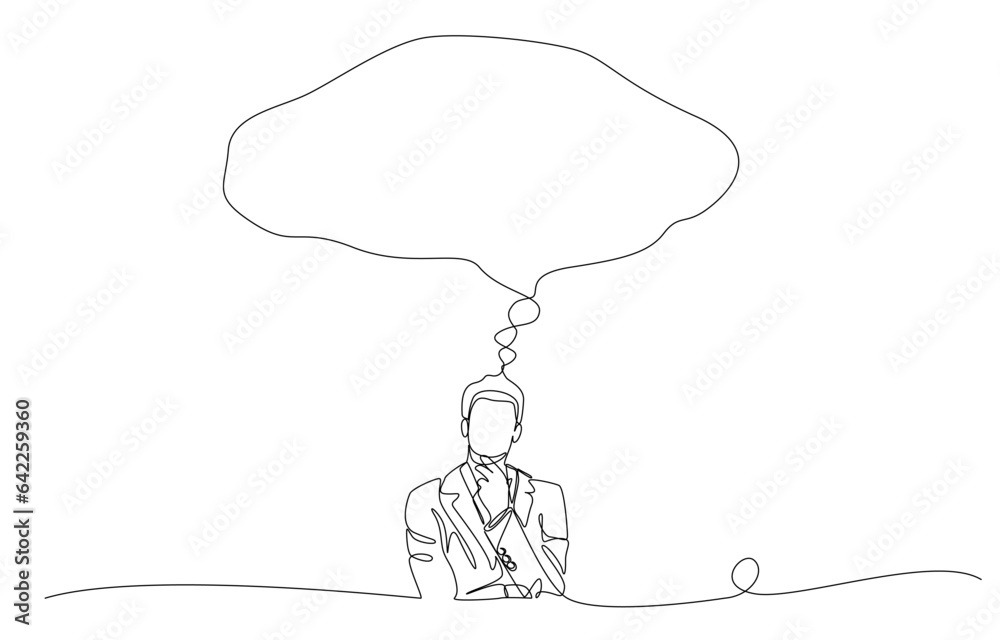 Continuous one line drawing of businessman with big thinking bubble ...