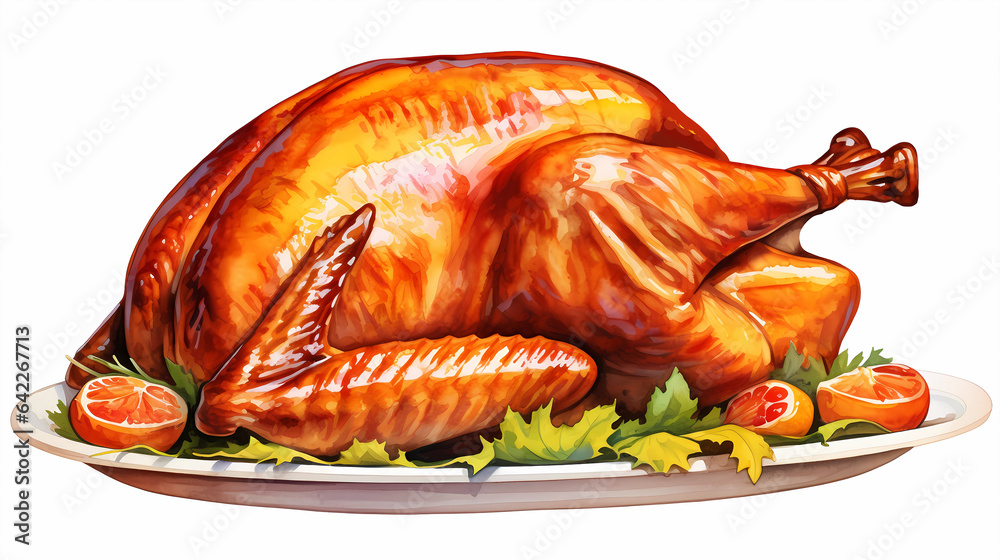 hand drawn cartoon thanksgiving food roast turkey illustration Stock ...