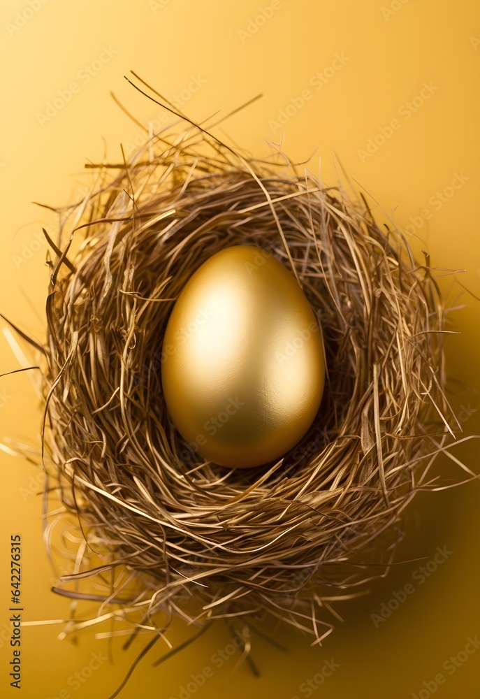 A minimalist representation of a golden egg cradled in a simple nest ...