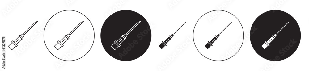 Catheter device vector icon set. medical cannula syringe symbol in ...